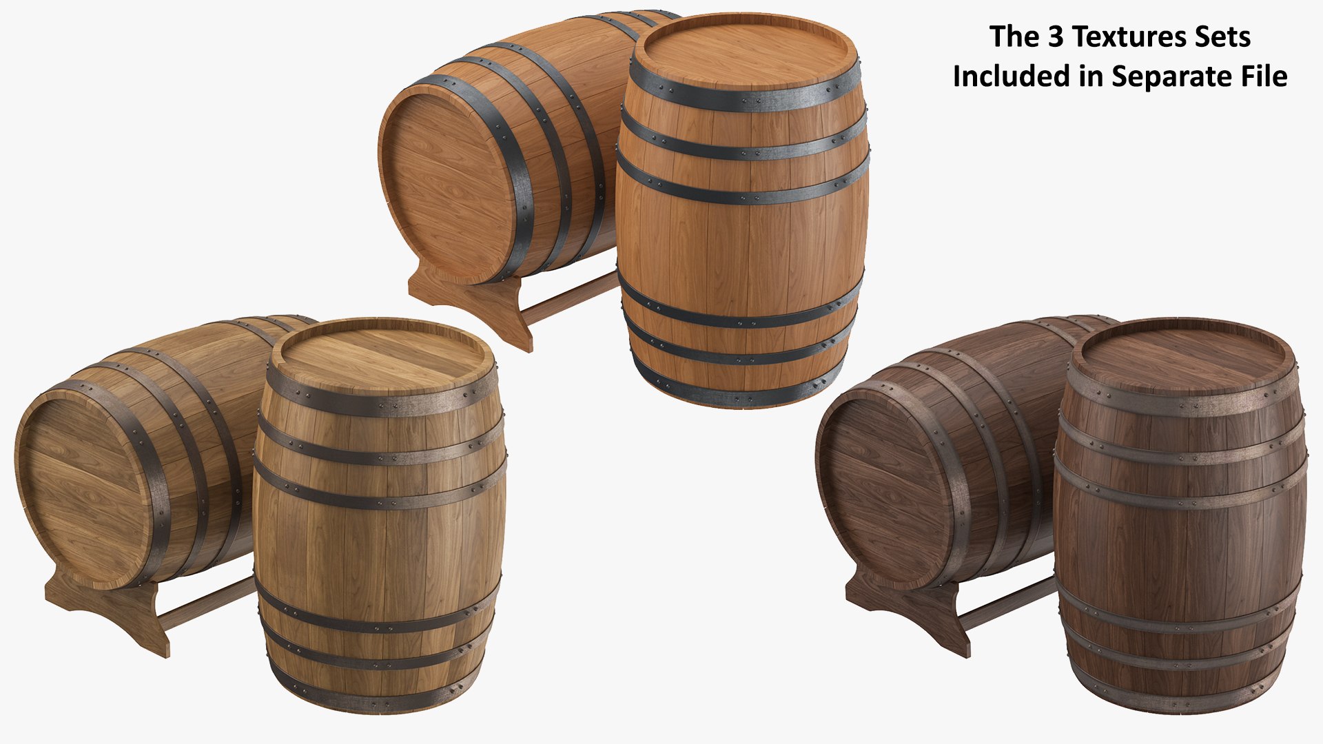3D Wooden Barrel Set 03 Model - TurboSquid 2151943