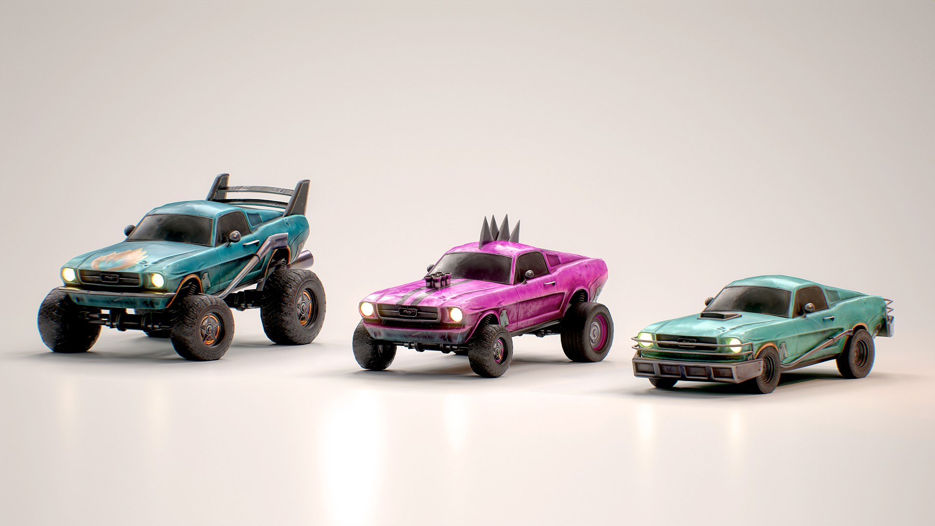 3D Modular Mustang Stylized Post Apocalyptic Vintage Cars Real Time ...