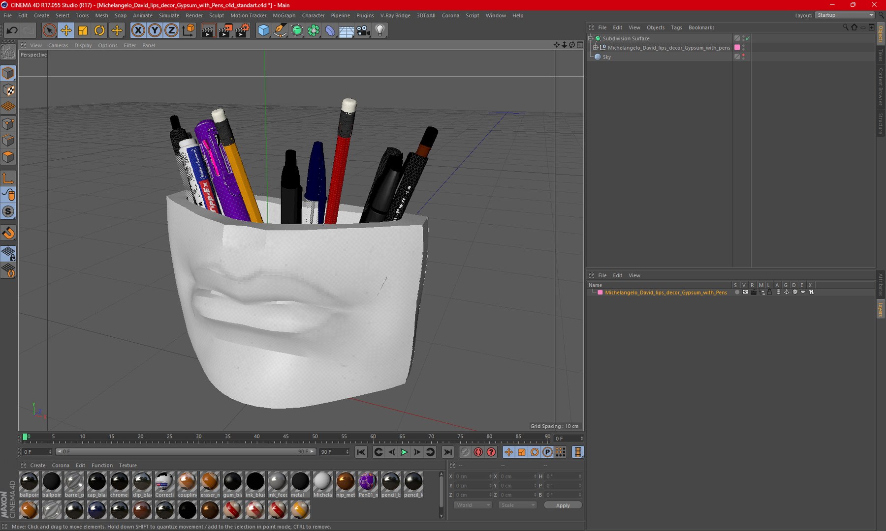 3D Michelangelo David Lips Decor Gypsum With Pens Model - TurboSquid ...