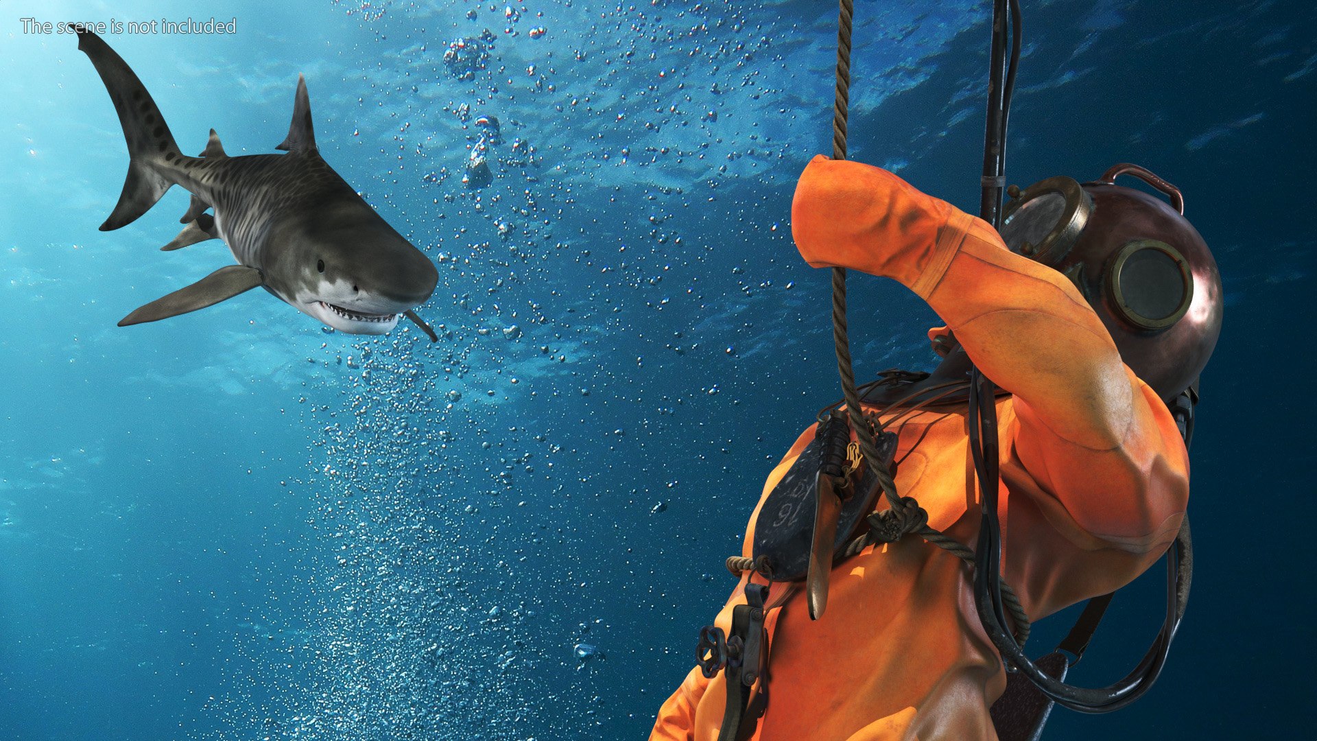 Old Copper Diving Suit And White Shark 3D - TurboSquid 2316284