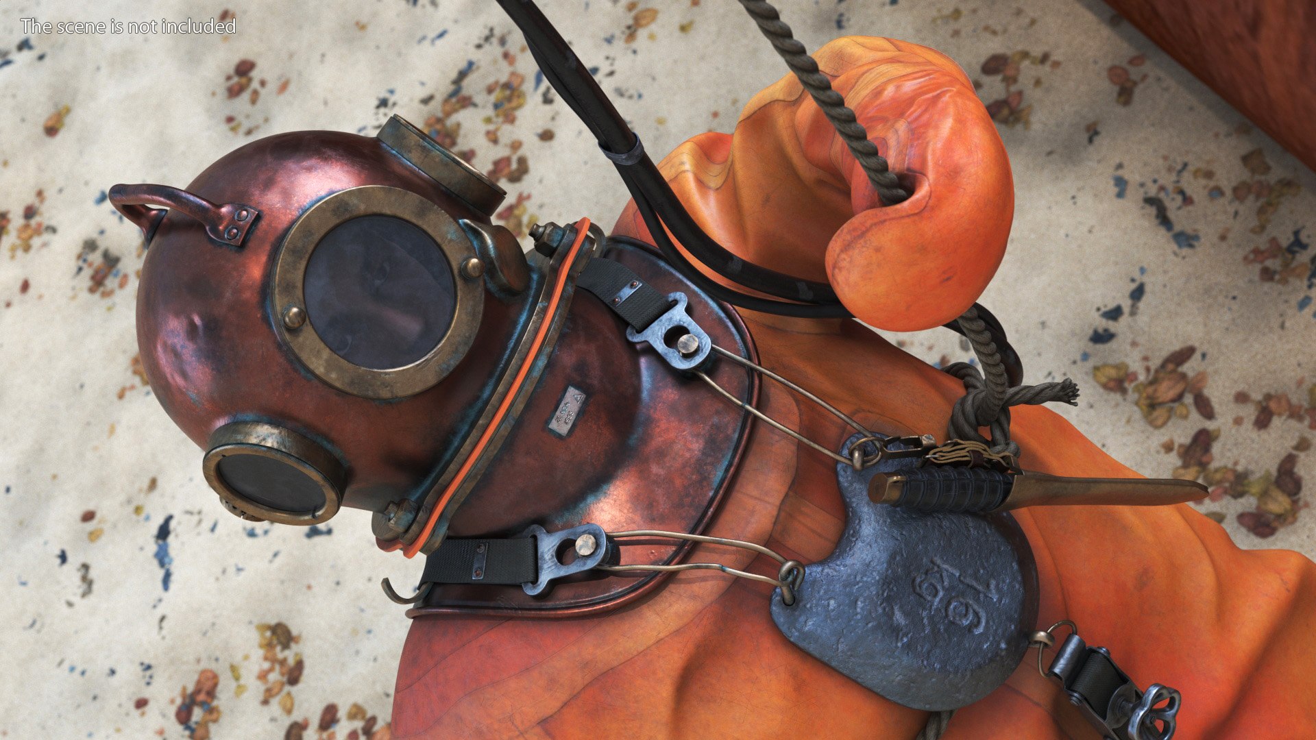 Old Copper Diving Suit And White Shark 3D - TurboSquid 2316284