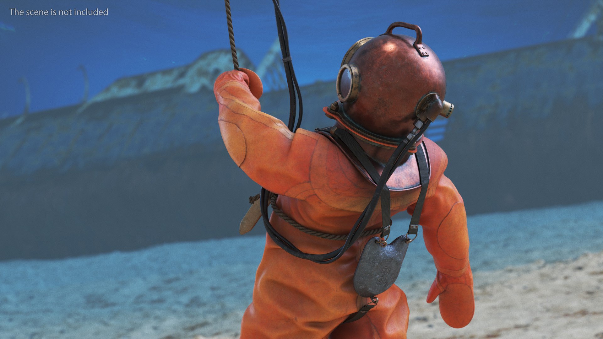 Old Copper Diving Suit And White Shark 3D - TurboSquid 2316284