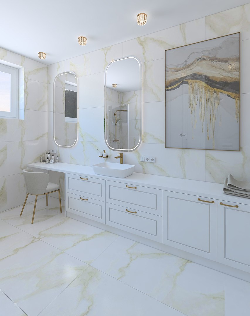 Spacious Bathroom With Marble Tiles 3D Model - TurboSquid 2032684