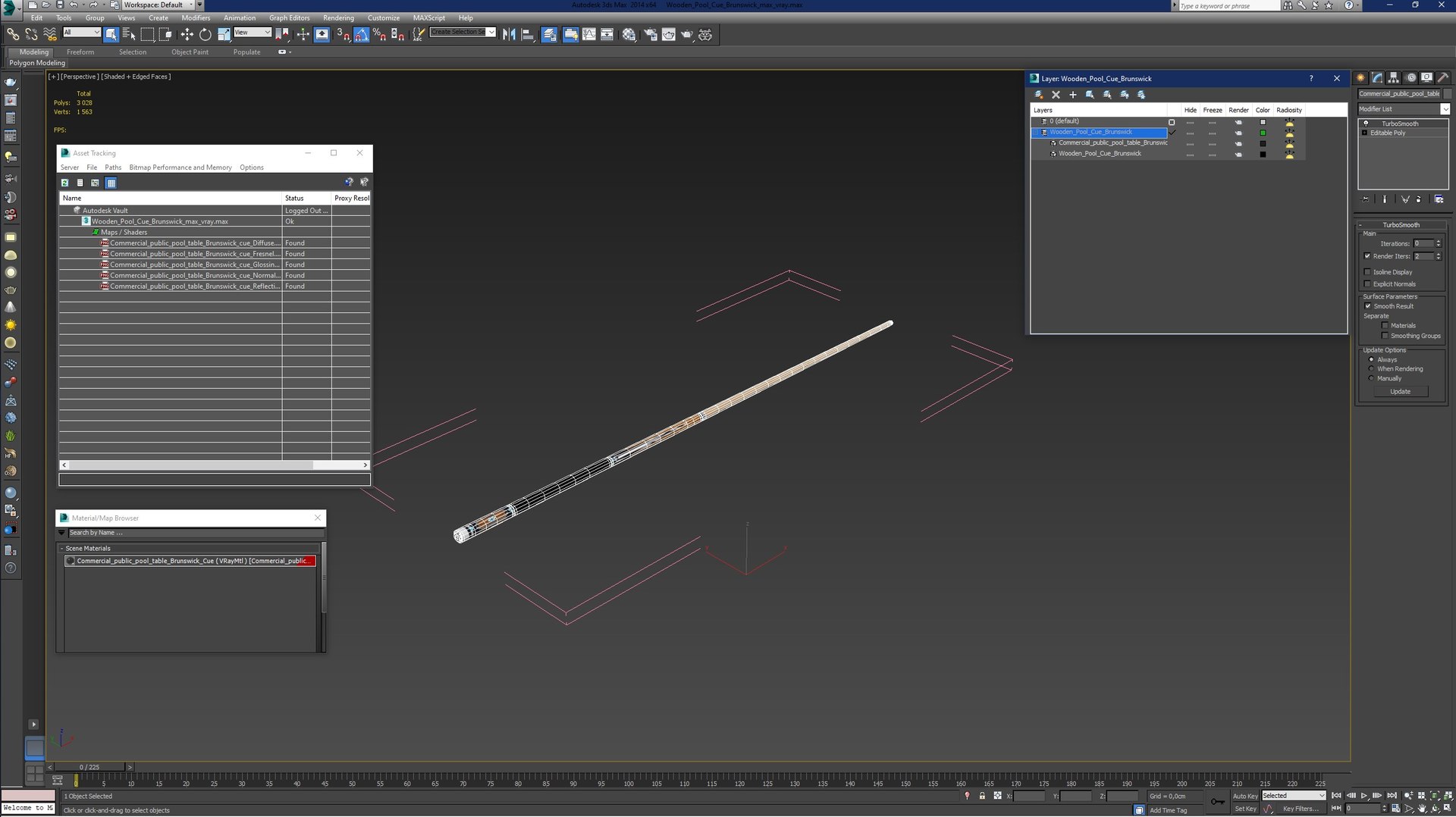 3D Wooden Pool Cue Brunswick - TurboSquid 2219450