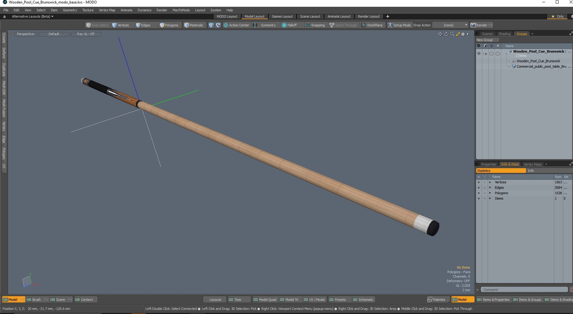 3D Wooden Pool Cue Brunswick - TurboSquid 2219450