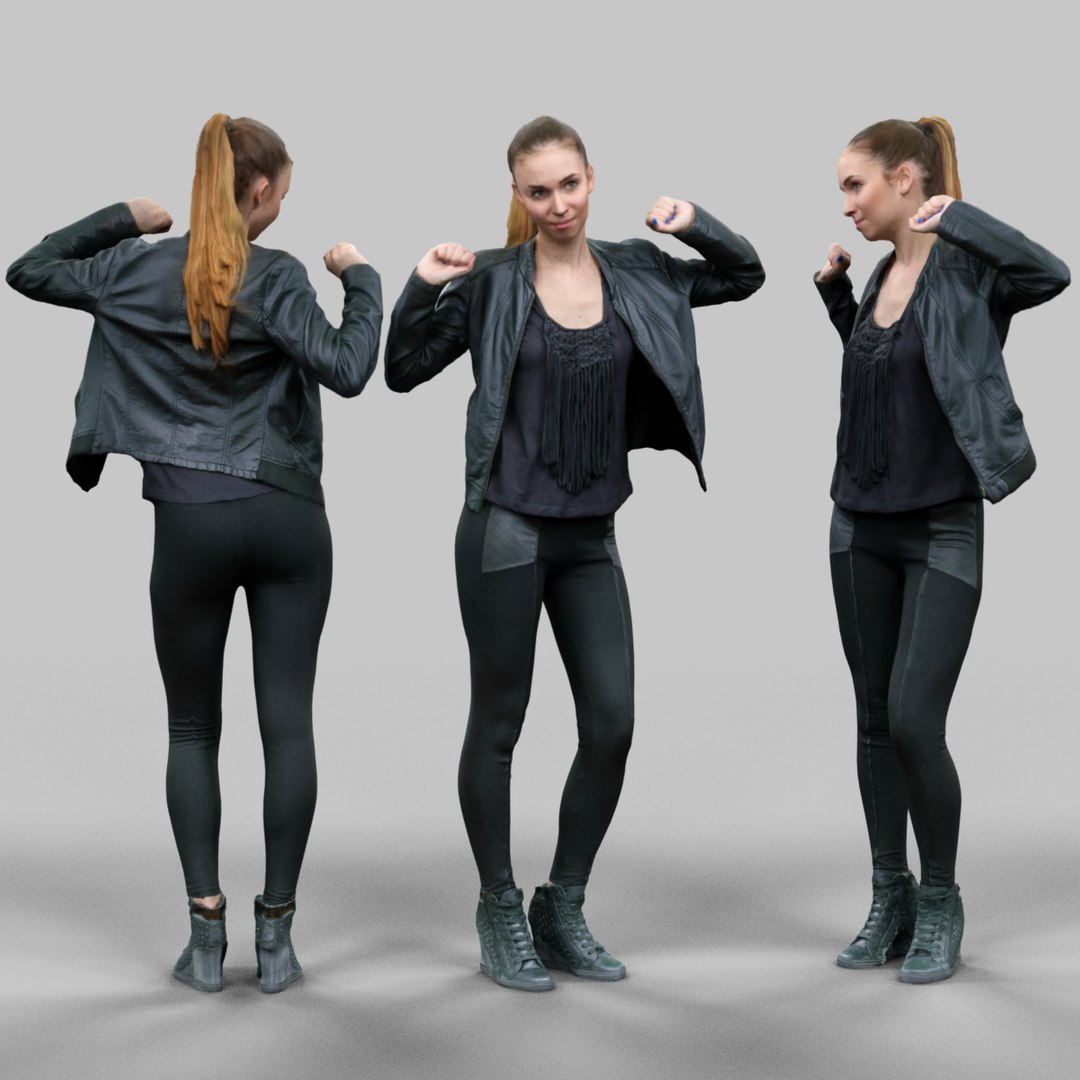 3d Model Girl Shiny Black Outfit