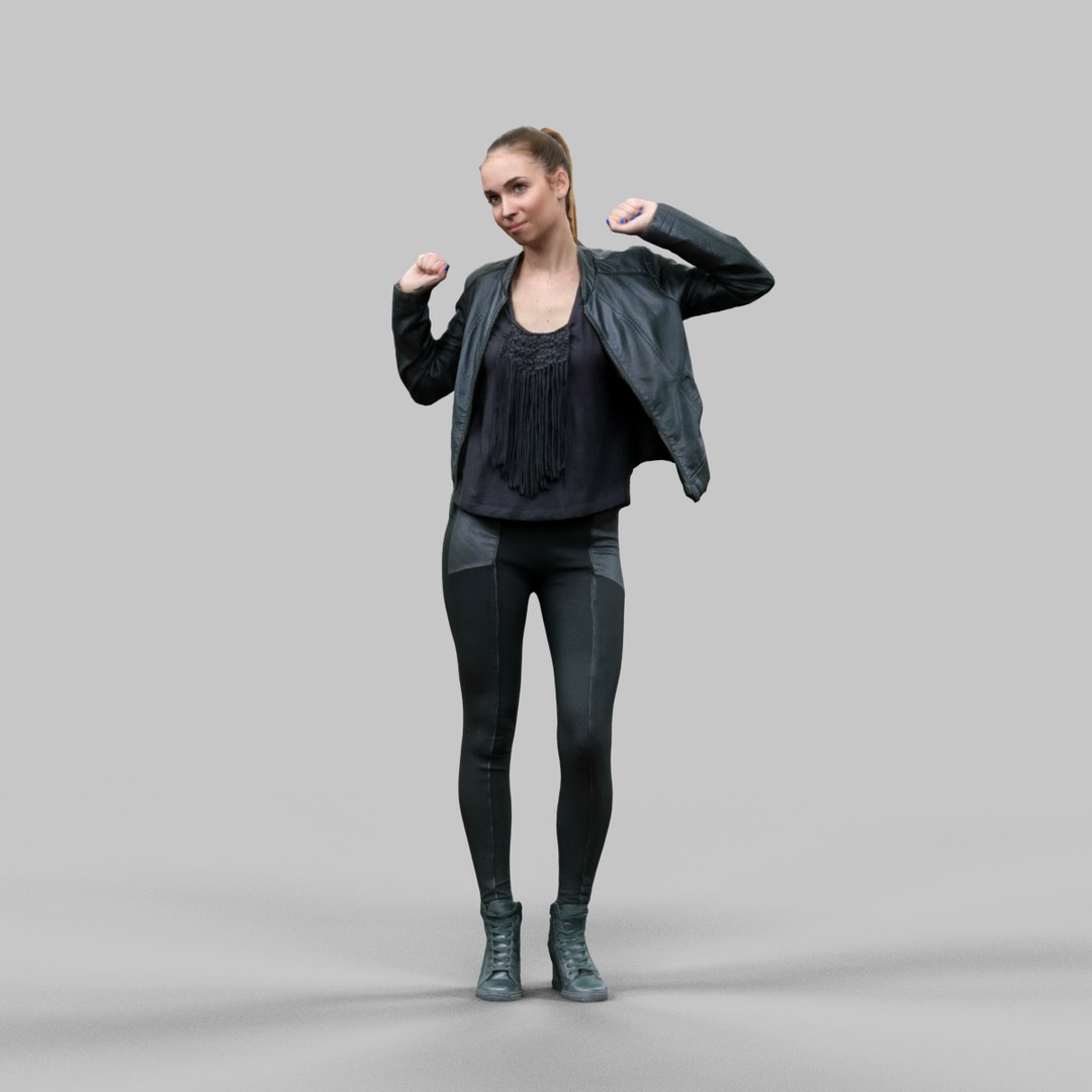 3d Model Girl Shiny Black Outfit