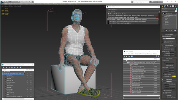 3D old man underwear sitting model - TurboSquid 1633925