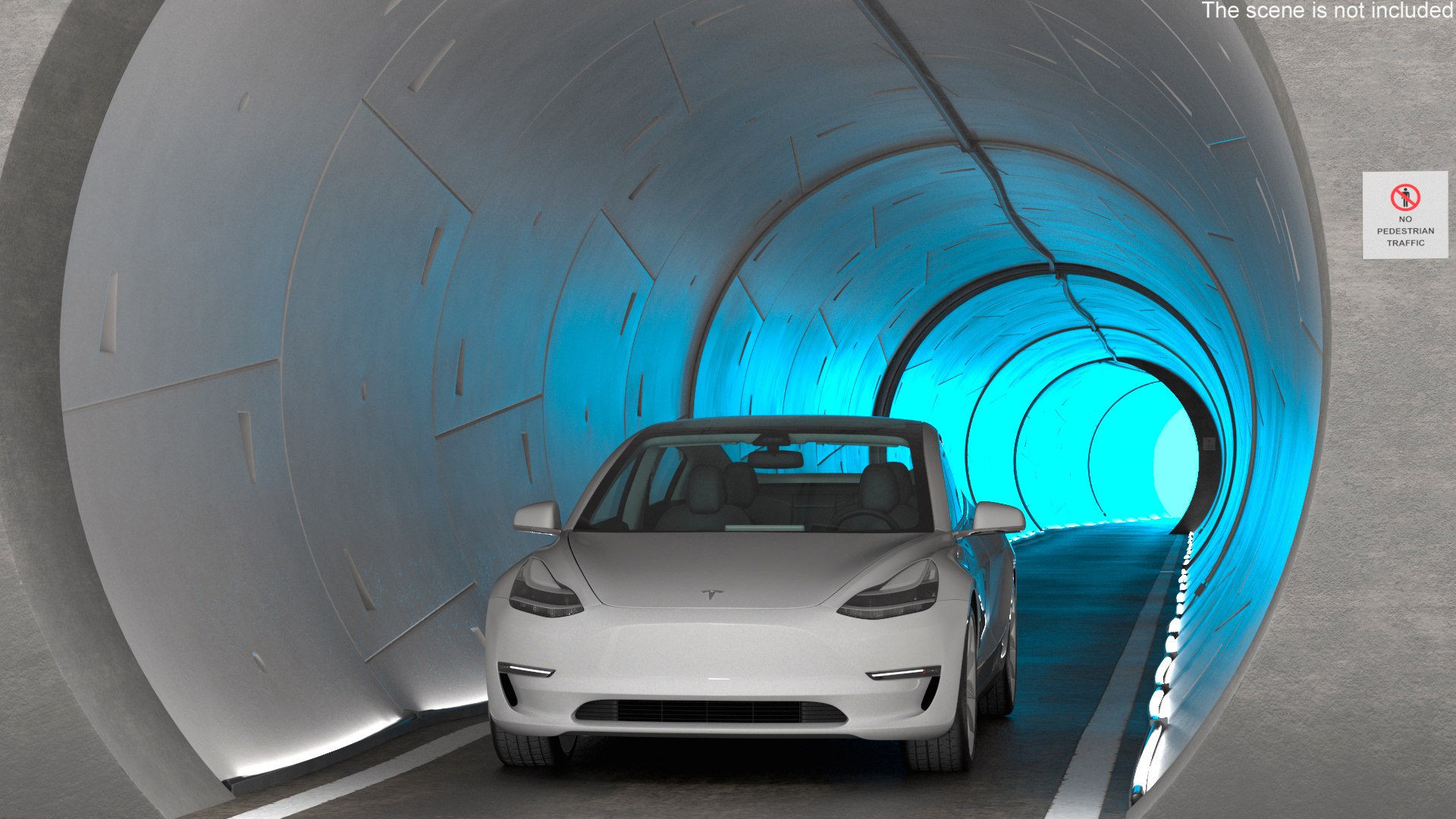 3D LVCC Underground Tesla Transport Tunnel And Tesla Model 3 ...