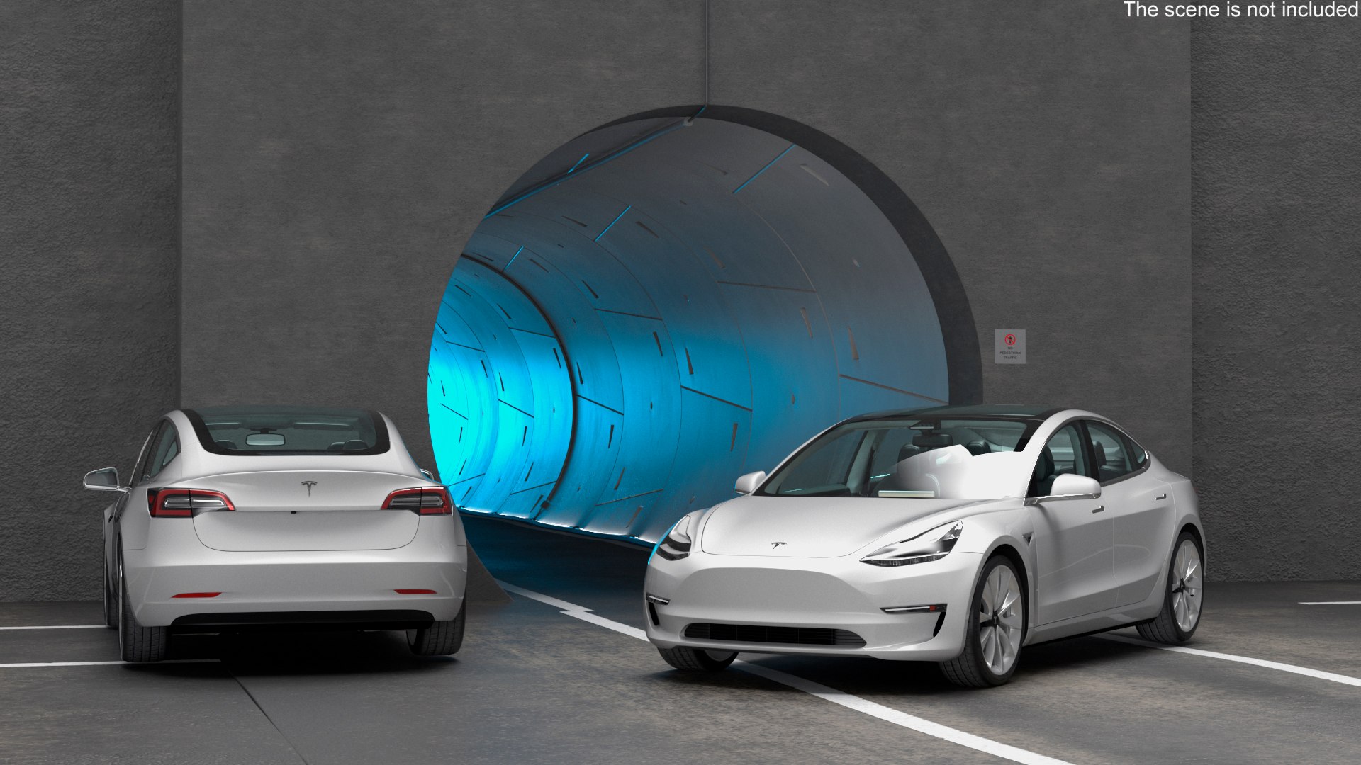 3D LVCC Underground Tesla Transport Tunnel And Tesla Model 3 ...