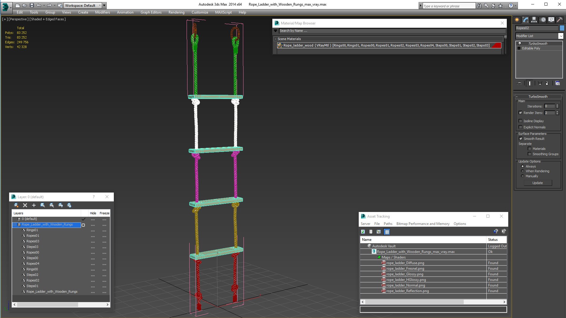 Rope ladder wooden rungs 3D model - TurboSquid 1671739