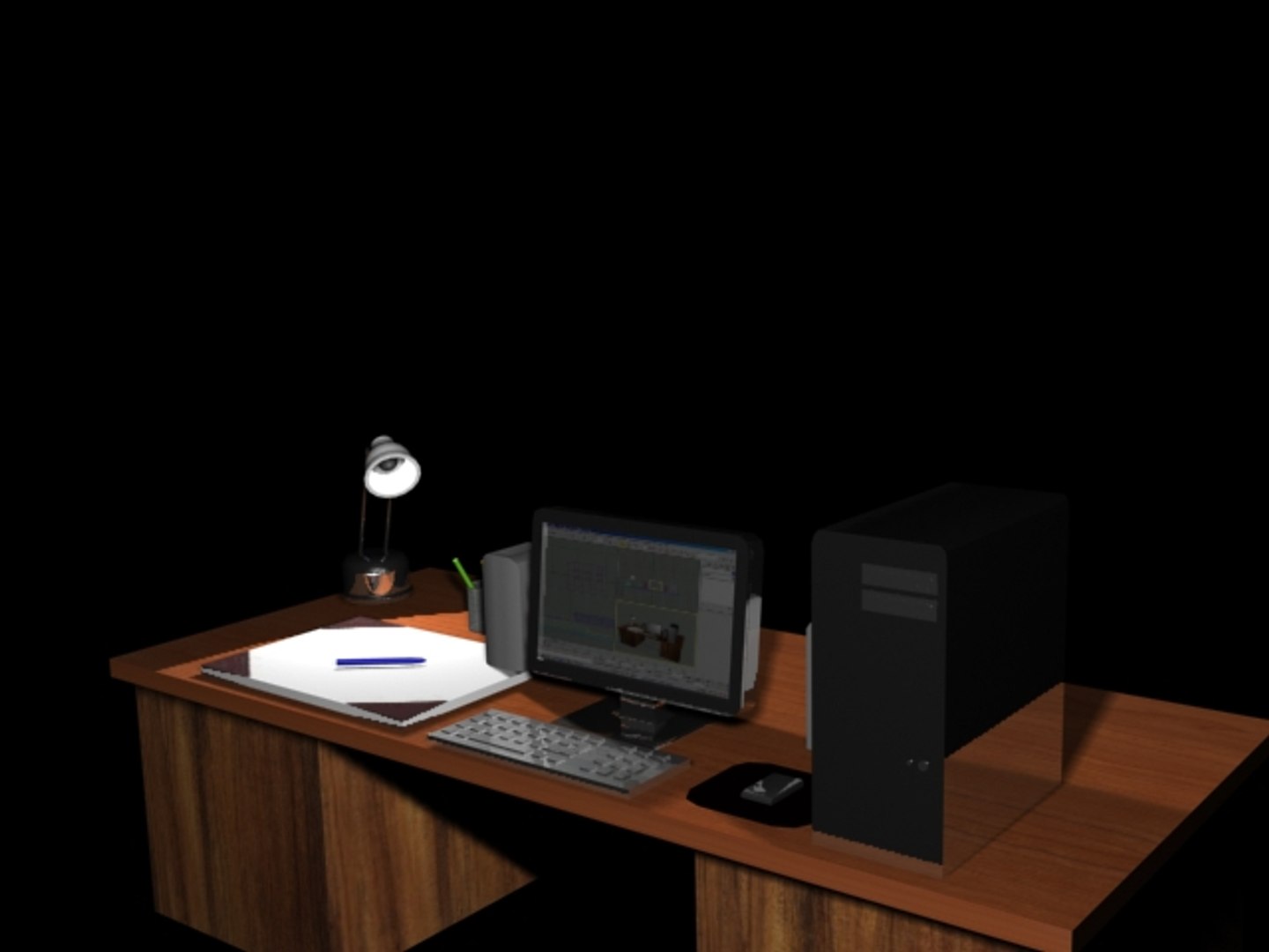 3d table office computer model
