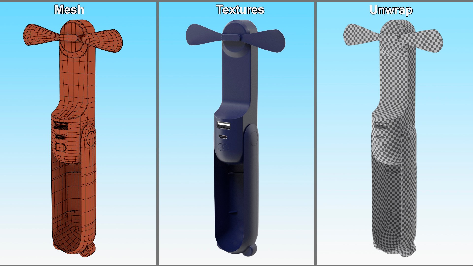 3D Handheld Mini Fan Blue Model - TurboSquid 2128829