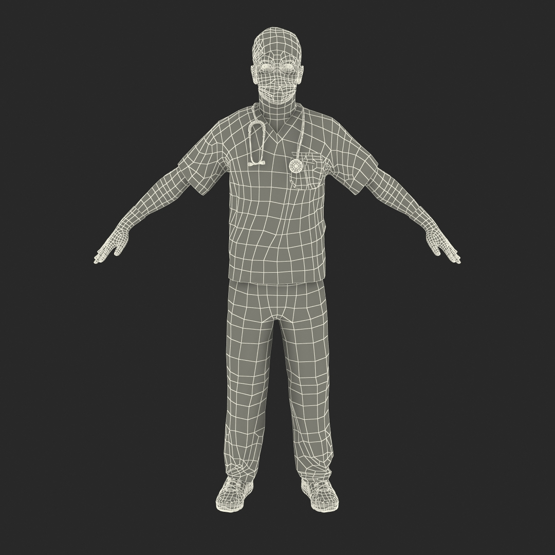 3d model male surgeon caucasian rigged
