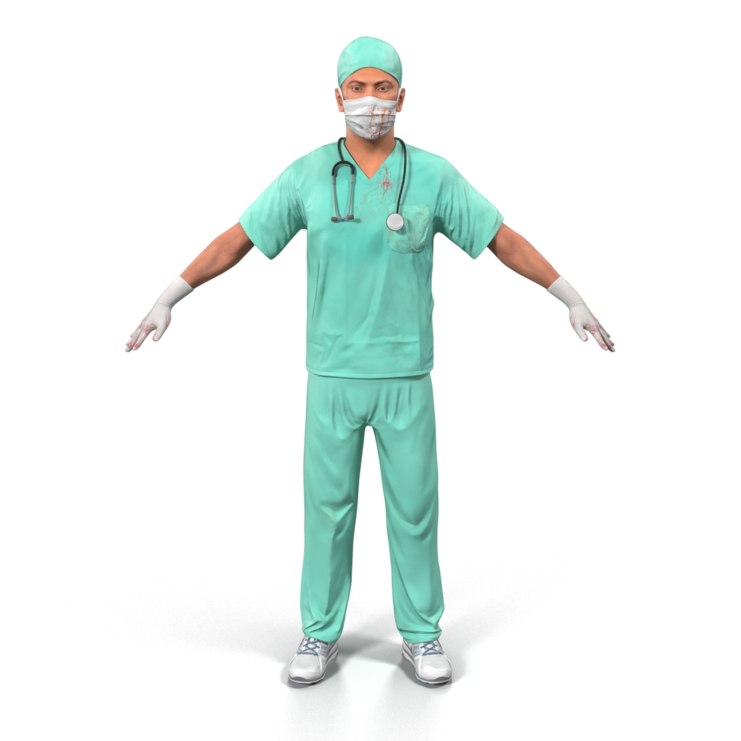 3d model male surgeon caucasian rigged