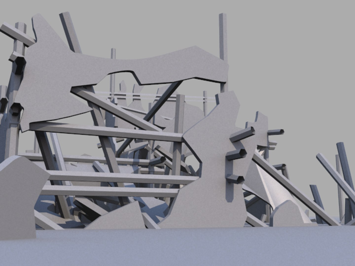 3d ruined destroyed building model