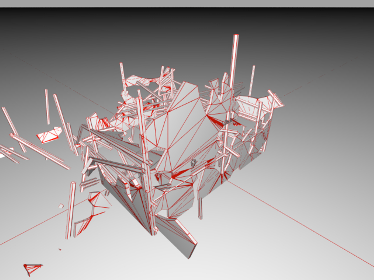 3d ruined destroyed building model