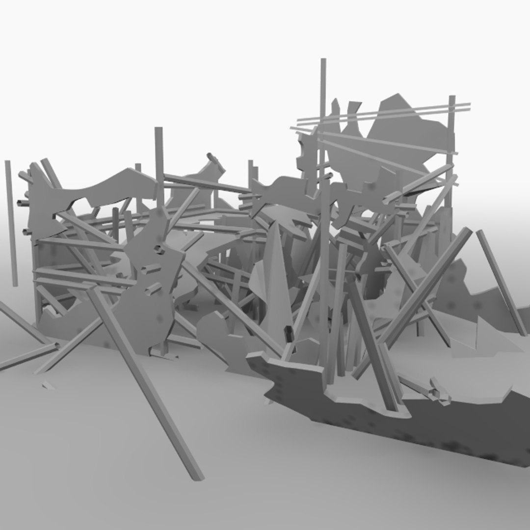 3d ruined destroyed building model