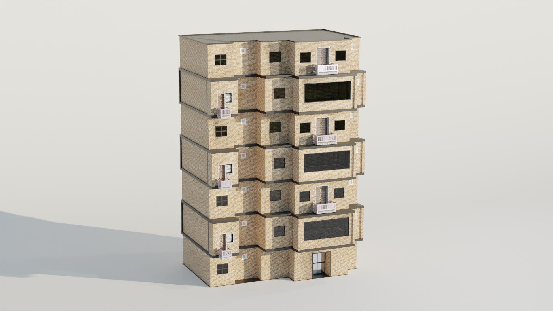 3D Modern Apartment Bricks Building - TurboSquid 2184033