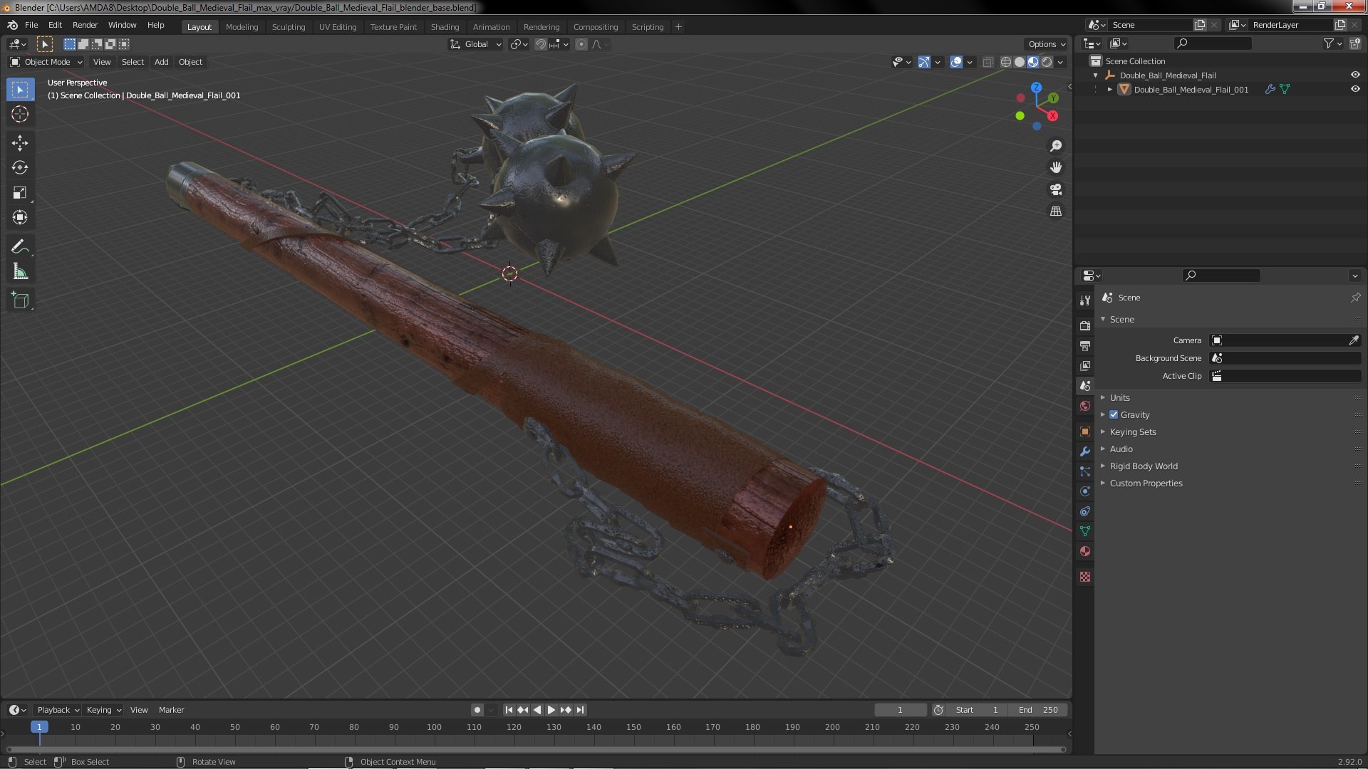 3D Double Ball Medieval Flail - TurboSquid 2083619
