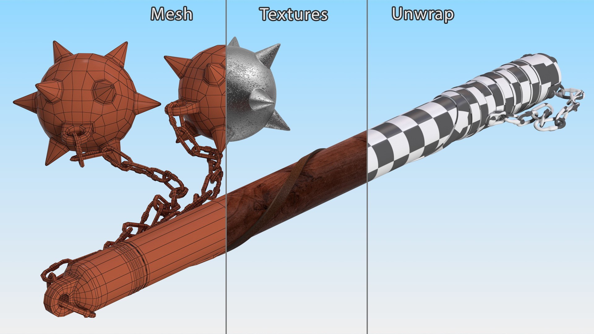 3D Double Ball Medieval Flail - TurboSquid 2083619