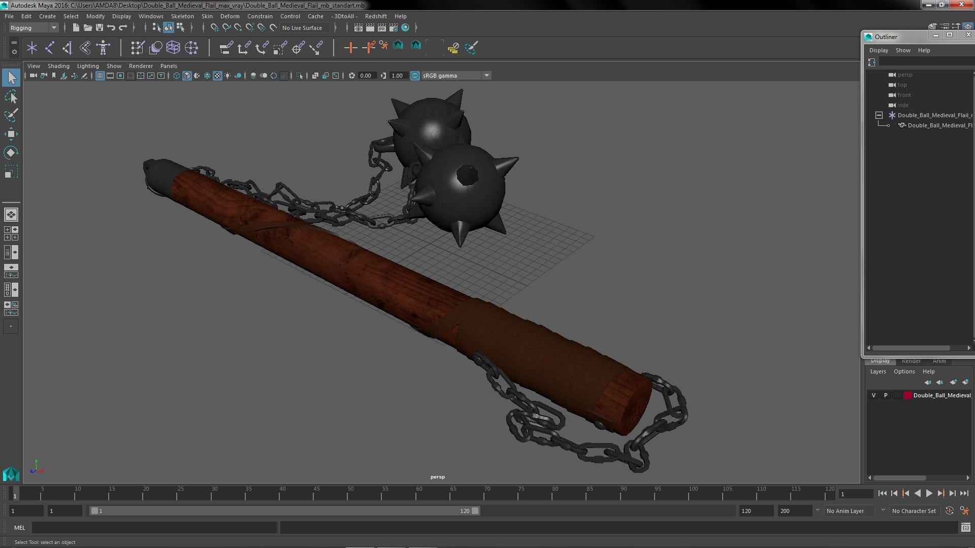 3D Double Ball Medieval Flail - TurboSquid 2083619