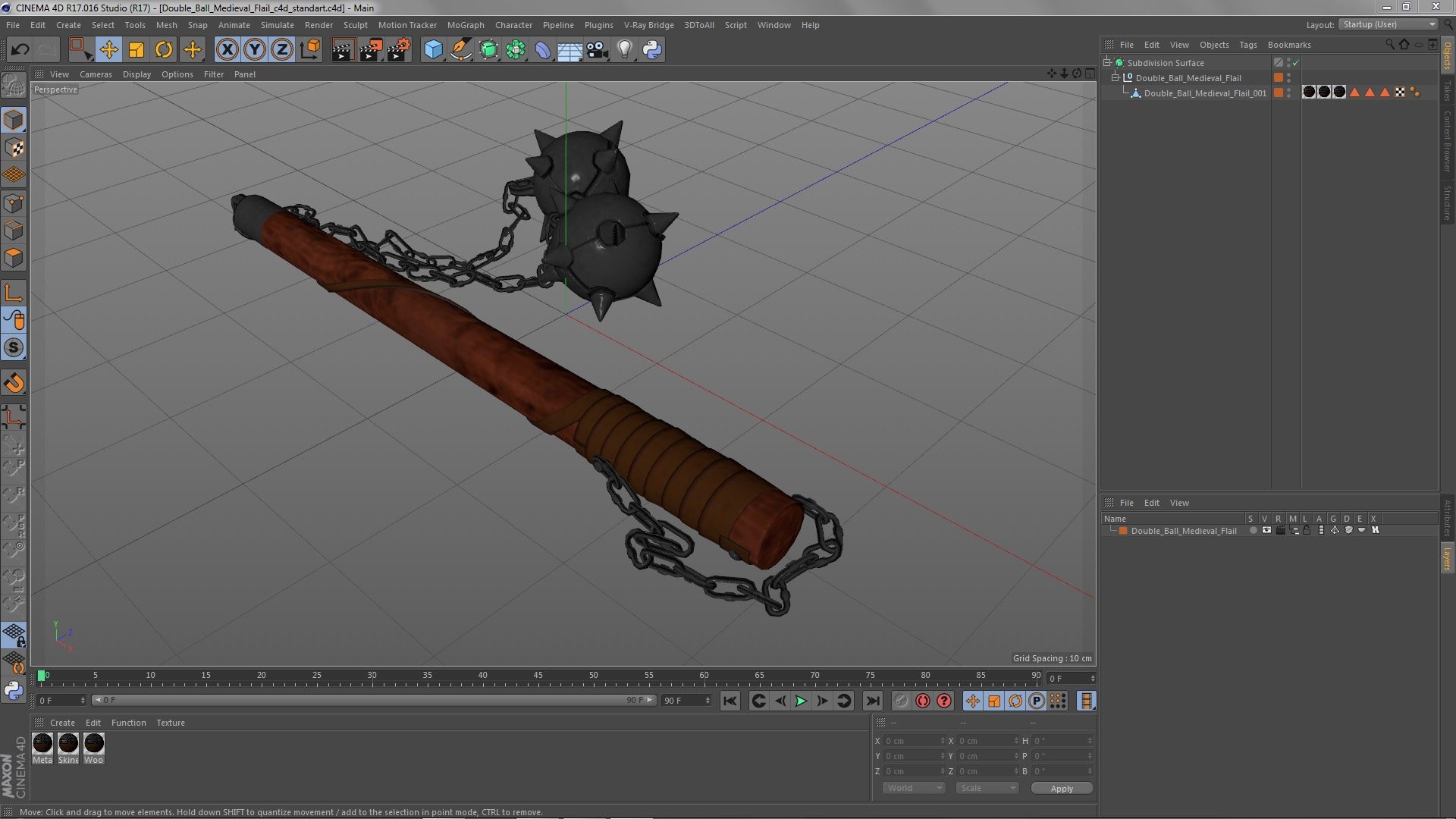 3D Double Ball Medieval Flail - TurboSquid 2083619