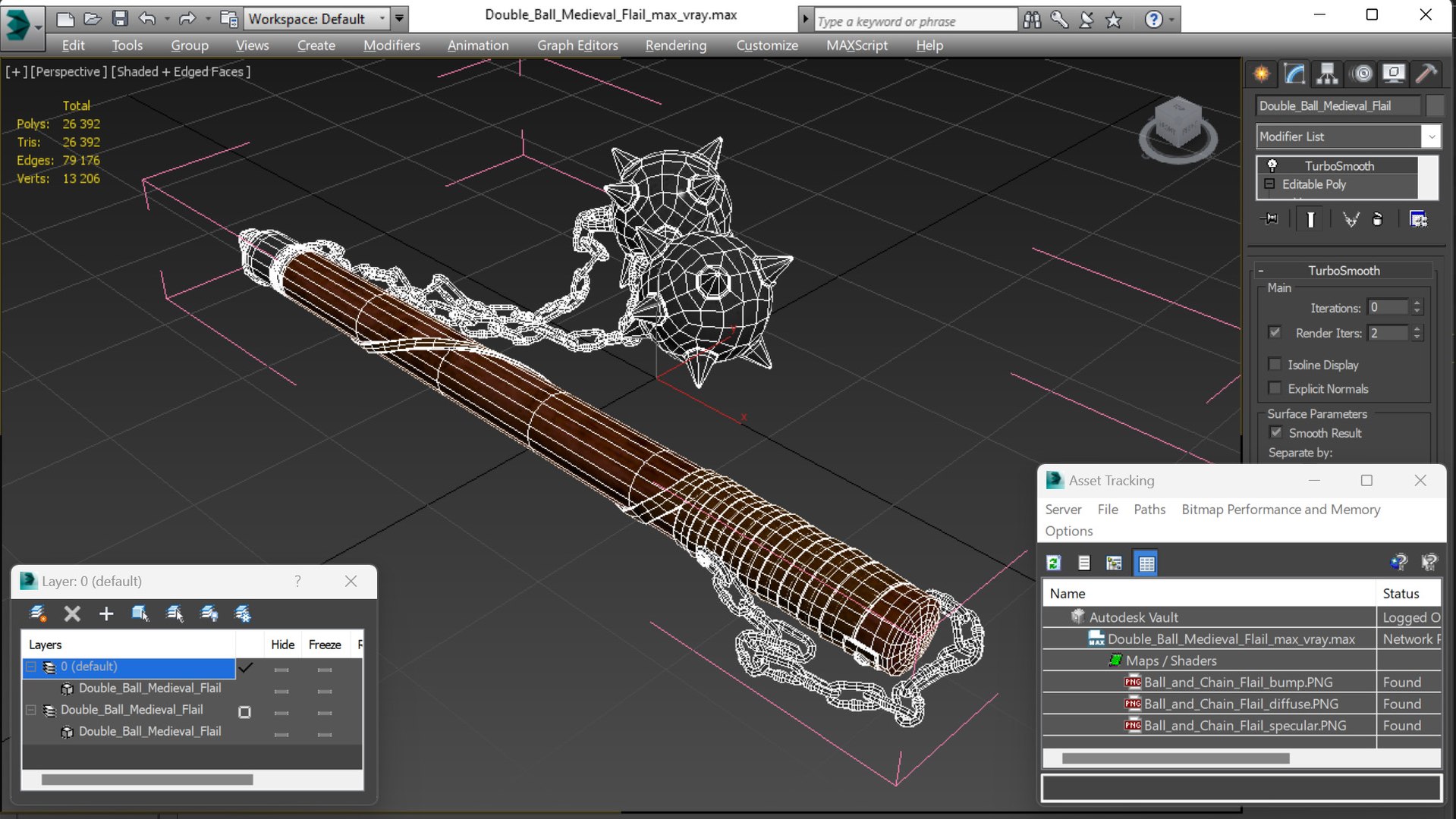 3D Double Ball Medieval Flail - TurboSquid 2083619