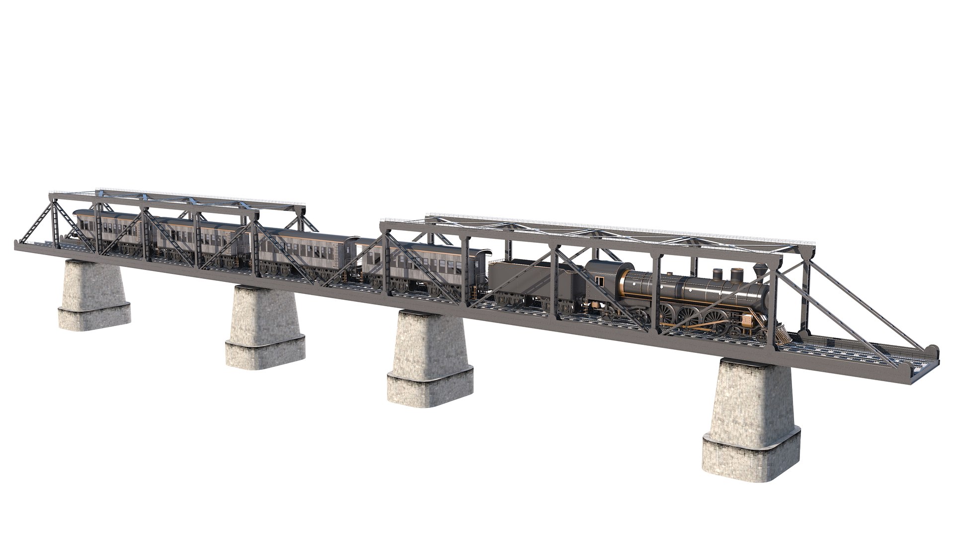 3D Railway Bridge And Train - Black Model - TurboSquid 1923068