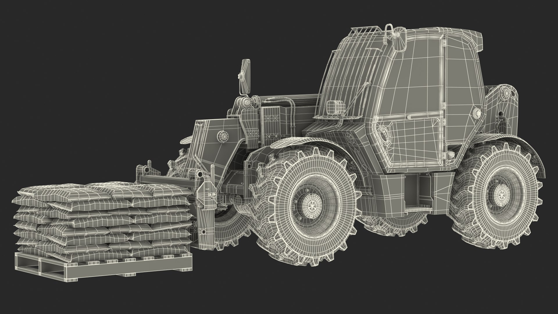 3D Telescopic Loader With Pallet Of Cement Bags Rigged Model ...