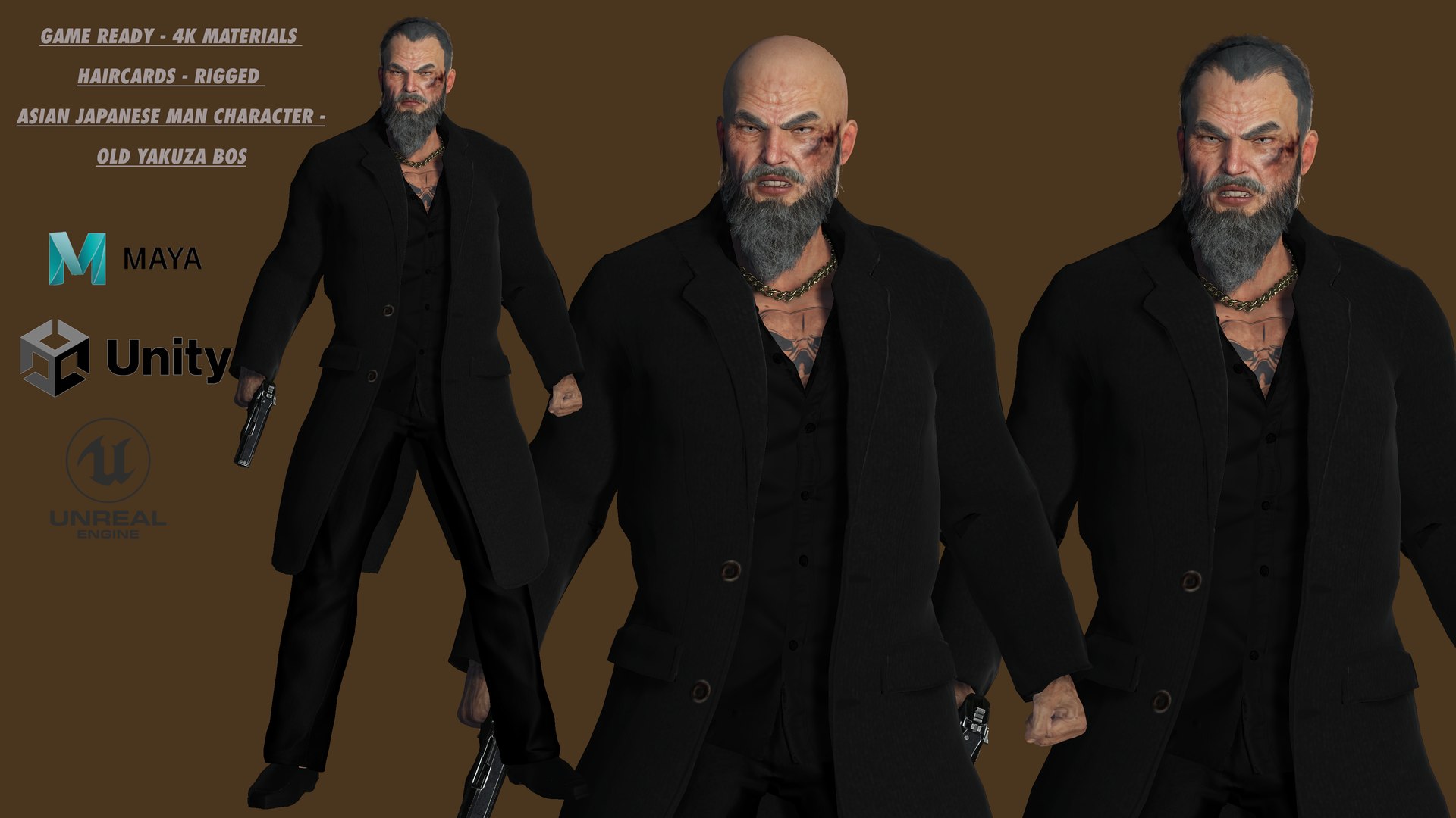 3D AAA 3D REALISTIC ASIAN JAPANESE MAN CHARACTER - OLD YAKUZA ...
