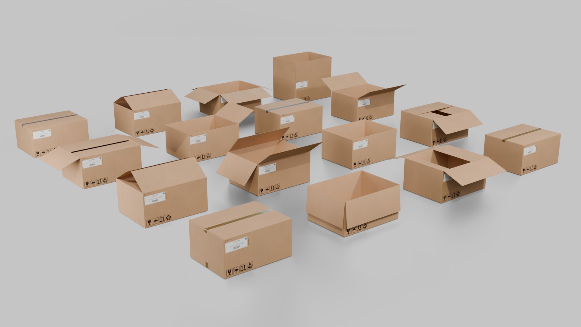 Multi-Size Cardboard Box Bundle - Rigged And Customizable 3D Model ...