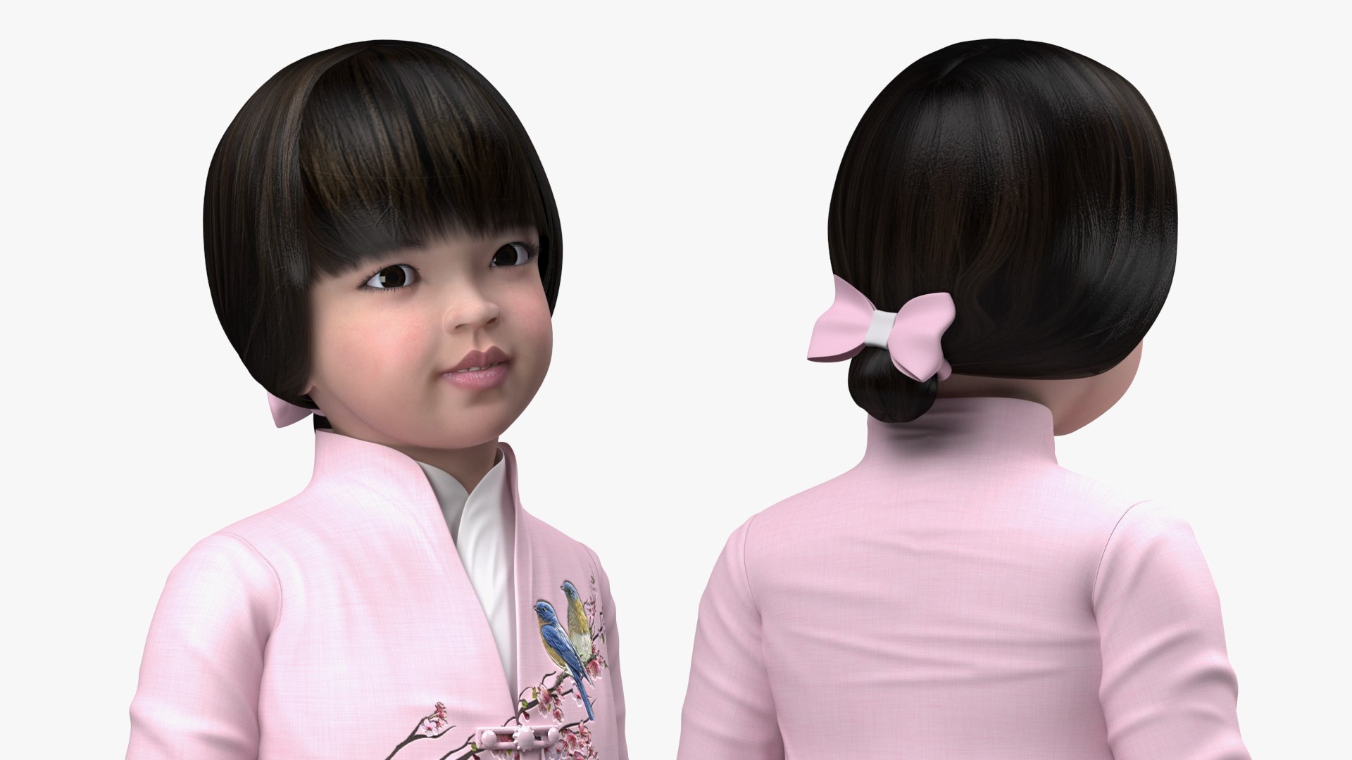 Child Girl from Asia in National Costume Rigged for Maya 3D model ...