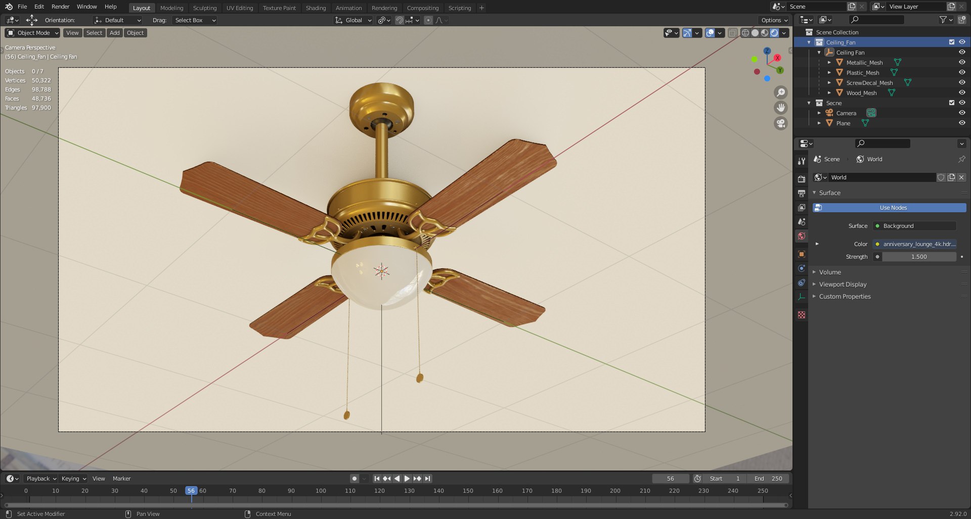 3D Model Low Poly PBR Ceiling Fan - TurboSquid 1719837
