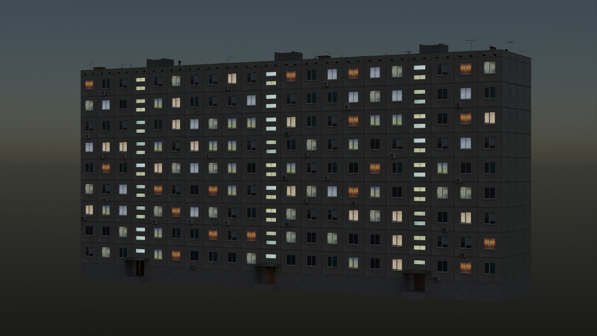 3D Soviet Panel Appartment Building With Three Entrances - TurboSquid ...