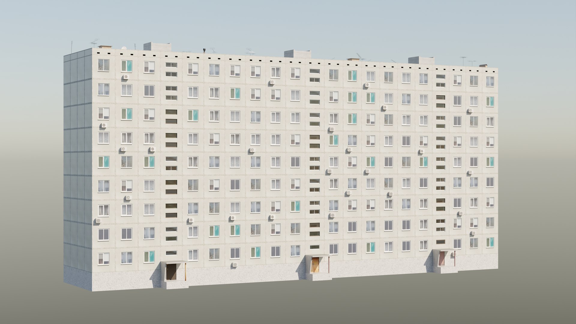 3D Soviet Panel Appartment Building With Three Entrances - TurboSquid ...