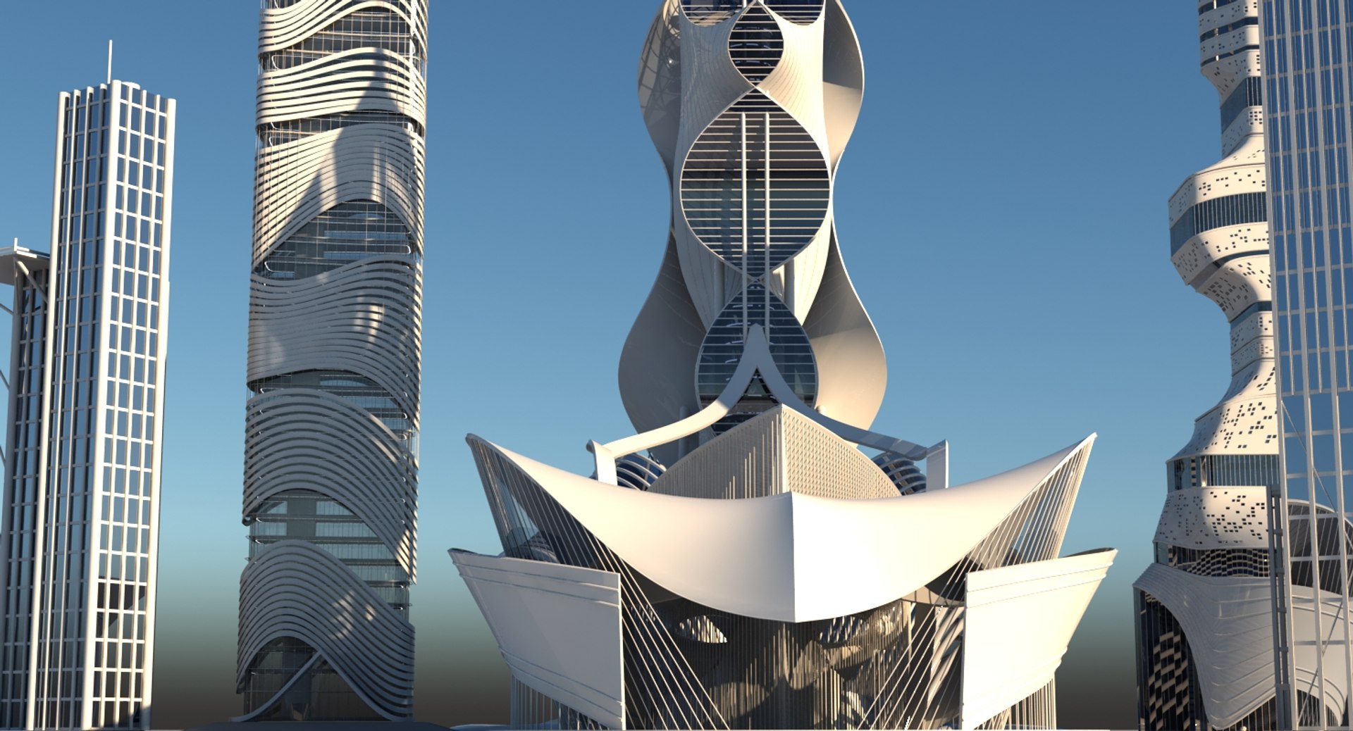Futuristic Skyscrapers Buildings 6 3D Model - TurboSquid 1280425