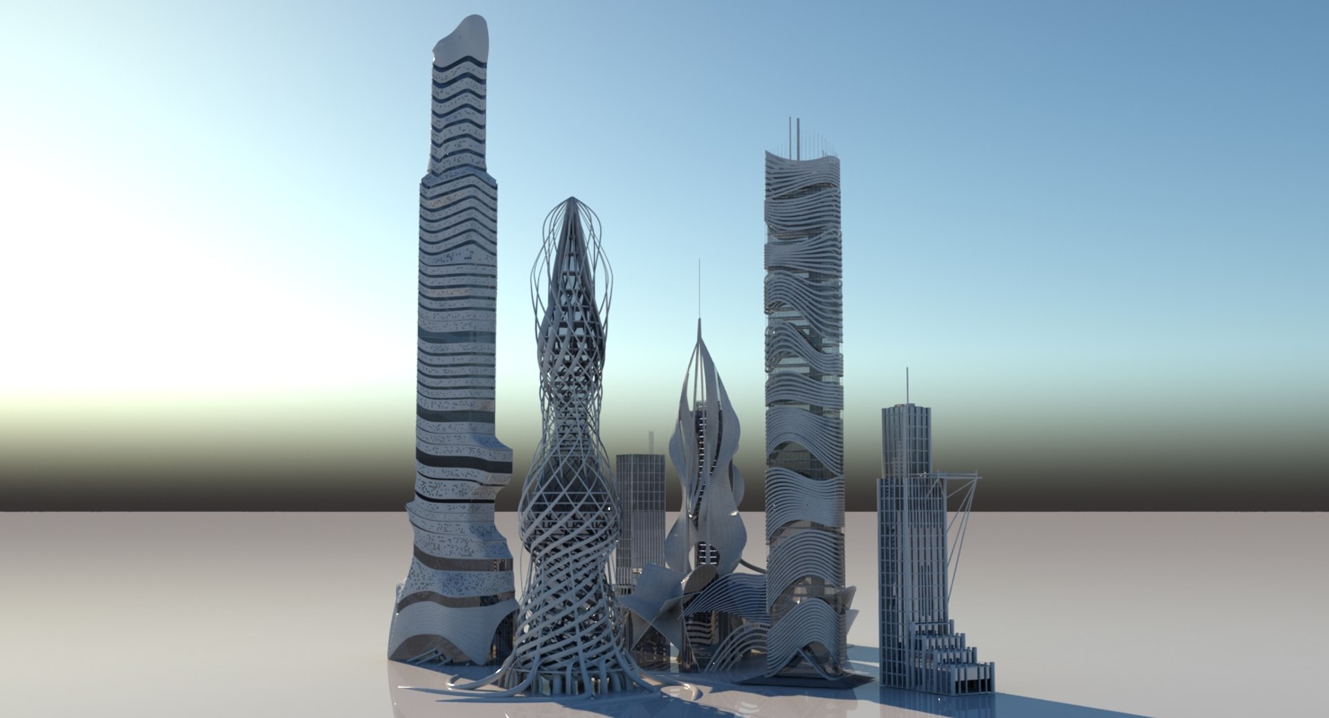 Futuristic skyscrapers buildings 6 3D model - TurboSquid 1280425