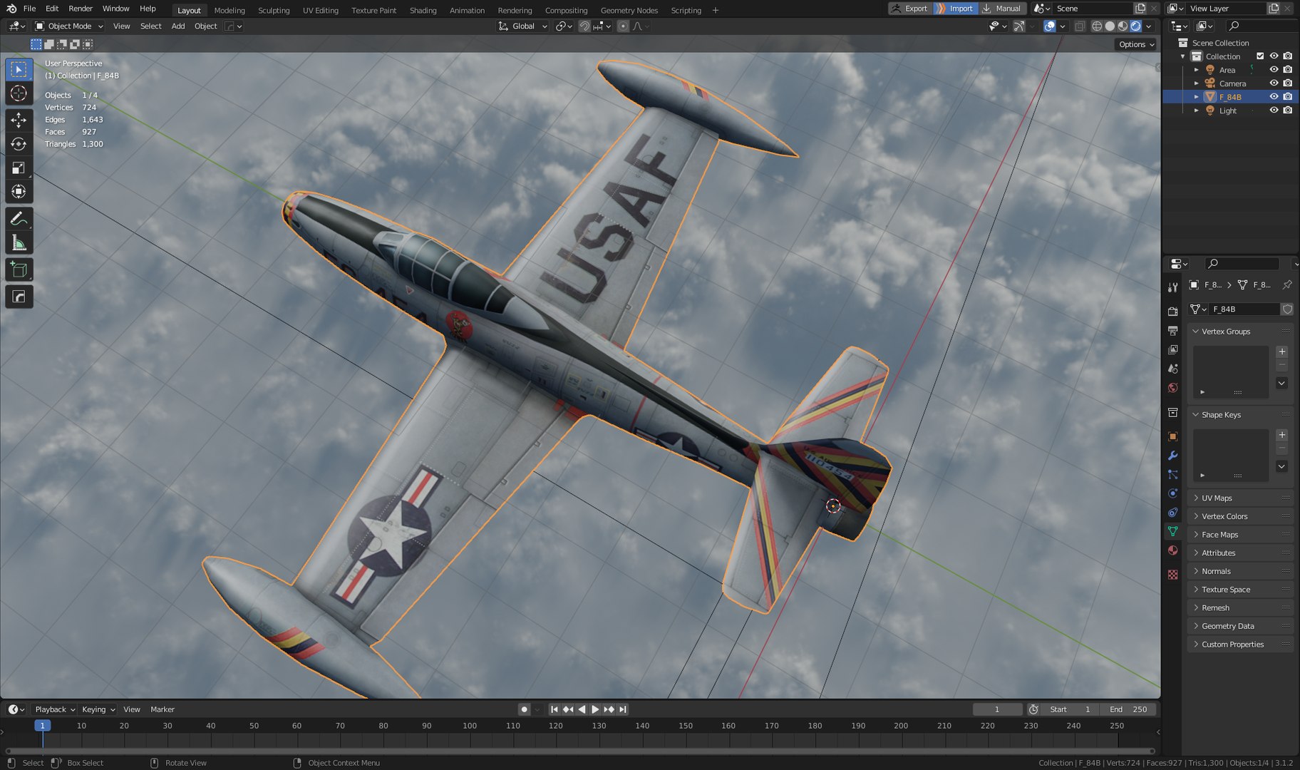 The F-84B Thunderjet Hand Painted Game Model 3D Model - TurboSquid 2297287