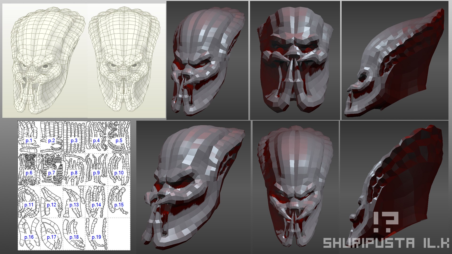 3D Predator Head Pepakura Model - TurboSquid 1193724