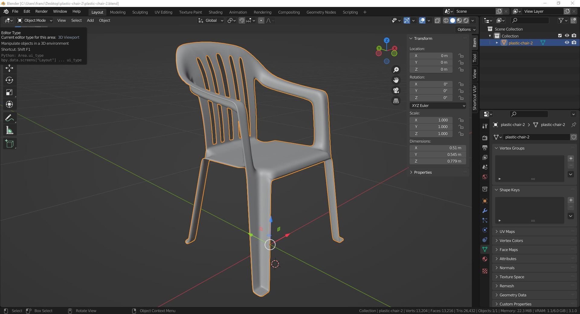 Plastic chair 2 3D model - TurboSquid 1888421