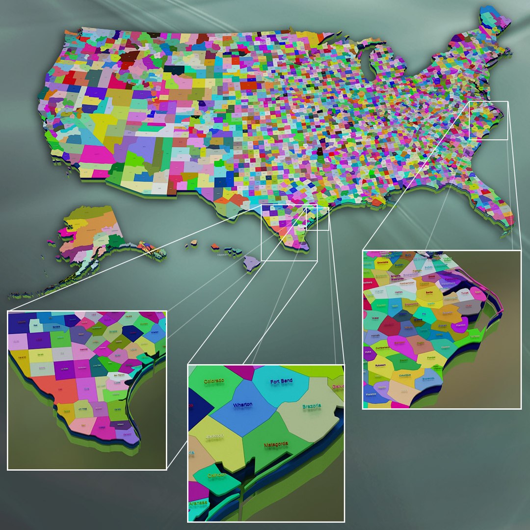 Usa States Counties 3d Model