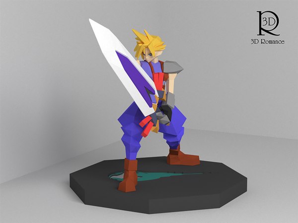 3D модель Cloud Strife Polygon Battle Mode for 3D Print - TurboSquid ...