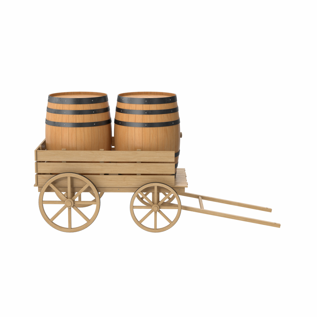 3D Old Wooden Cart And Barrels model - TurboSquid 2161864