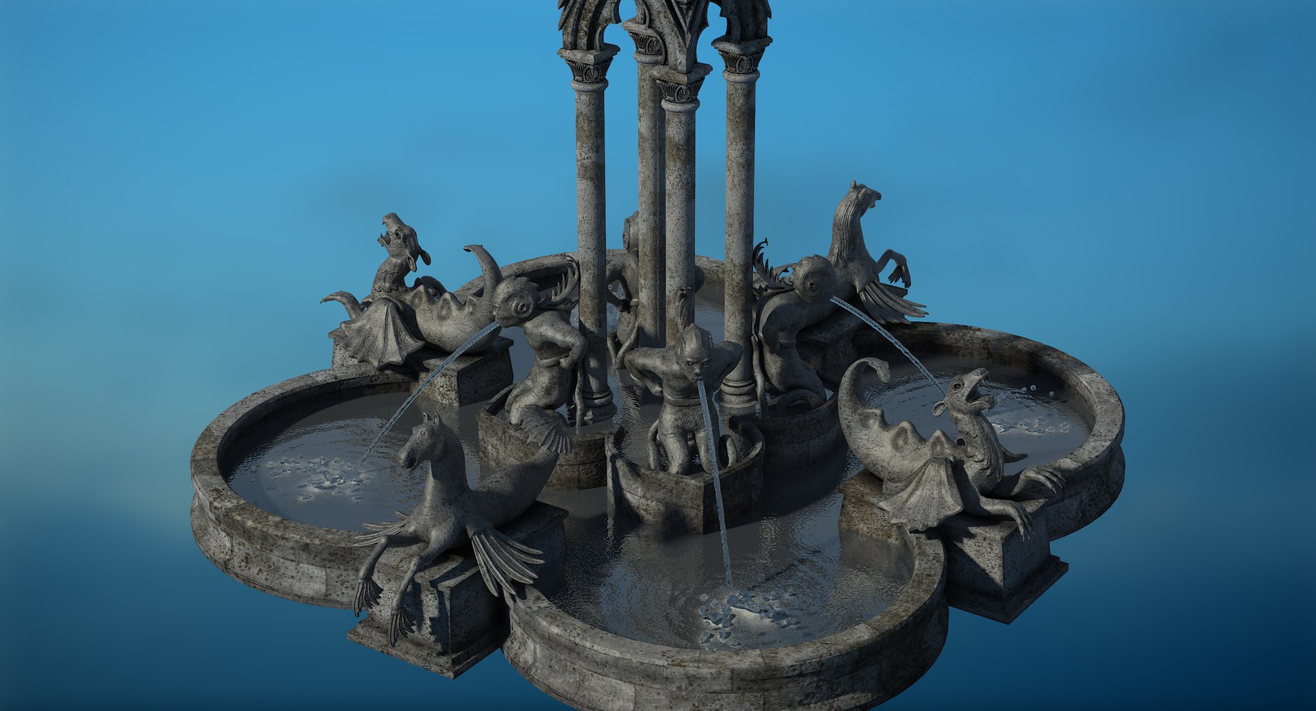 3d Gothic Fountain Water Model