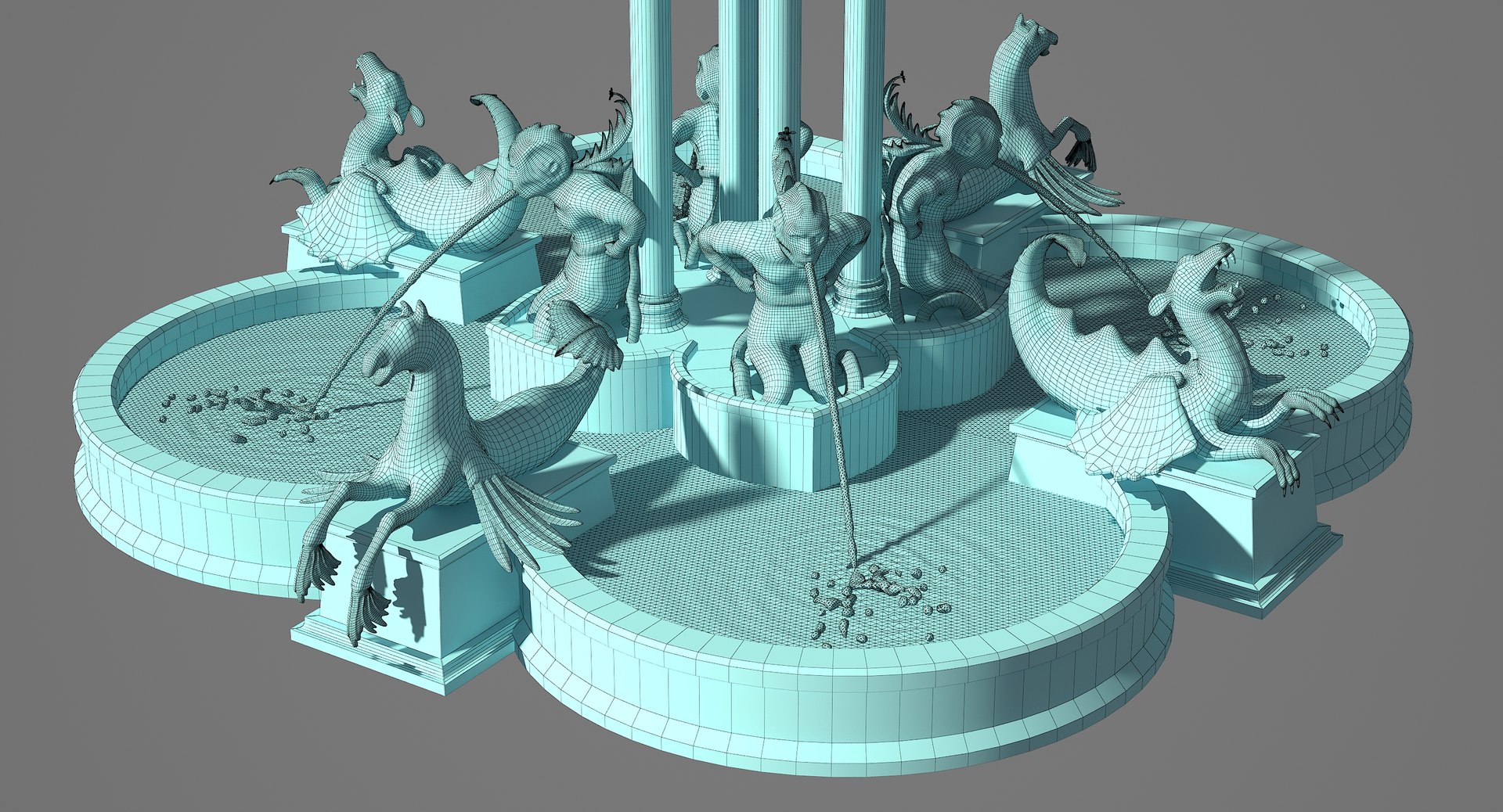 3d Gothic Fountain Water Model