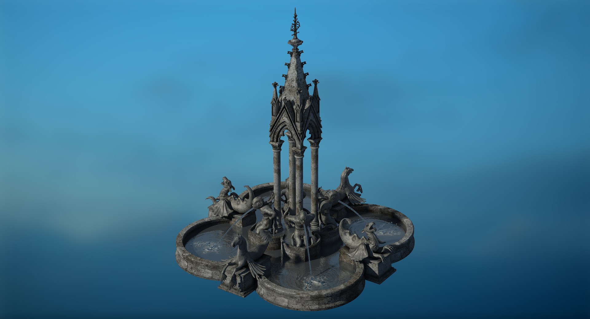 3d Gothic Fountain Water Model