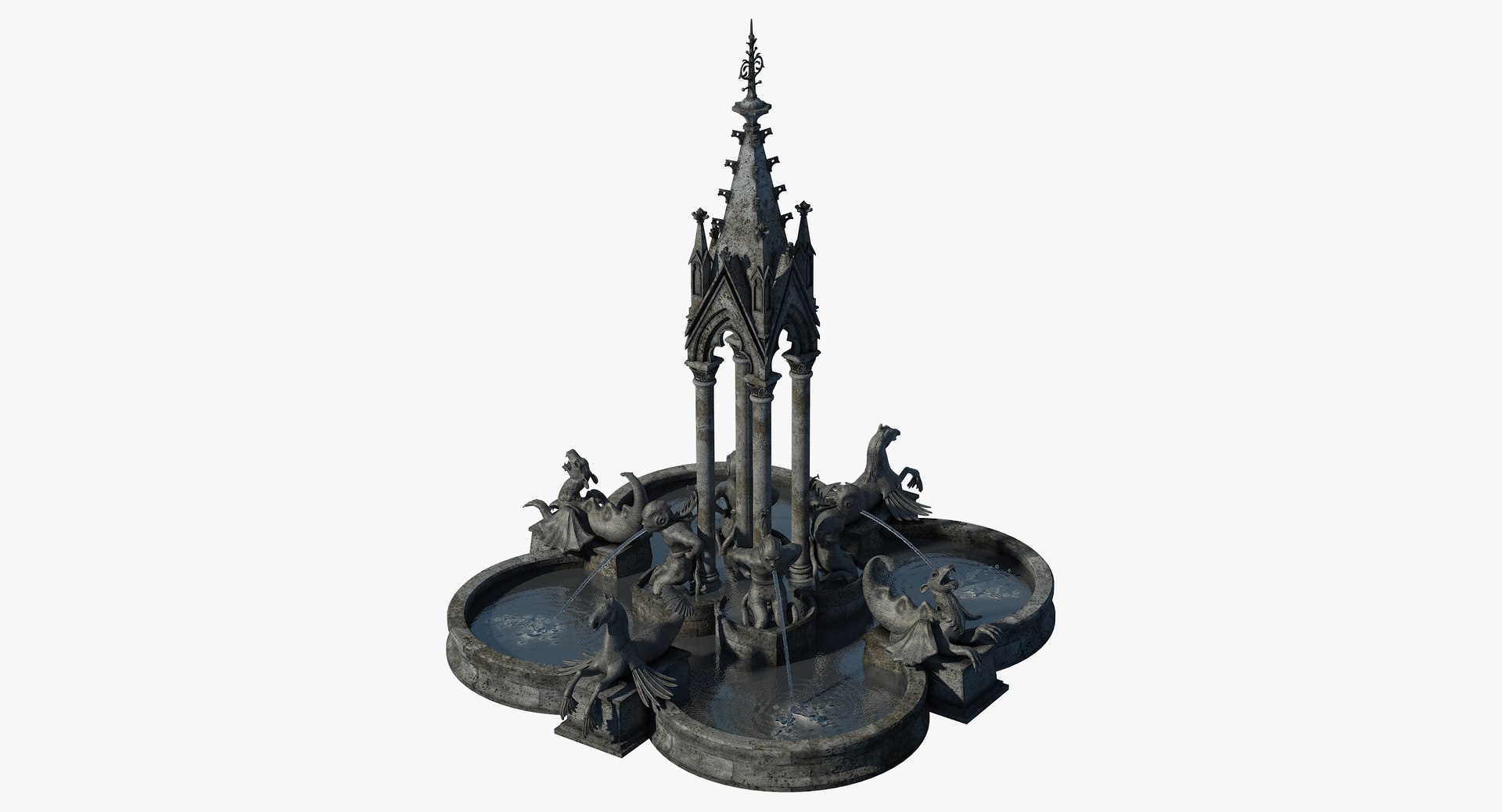 3d Gothic Fountain Water Model