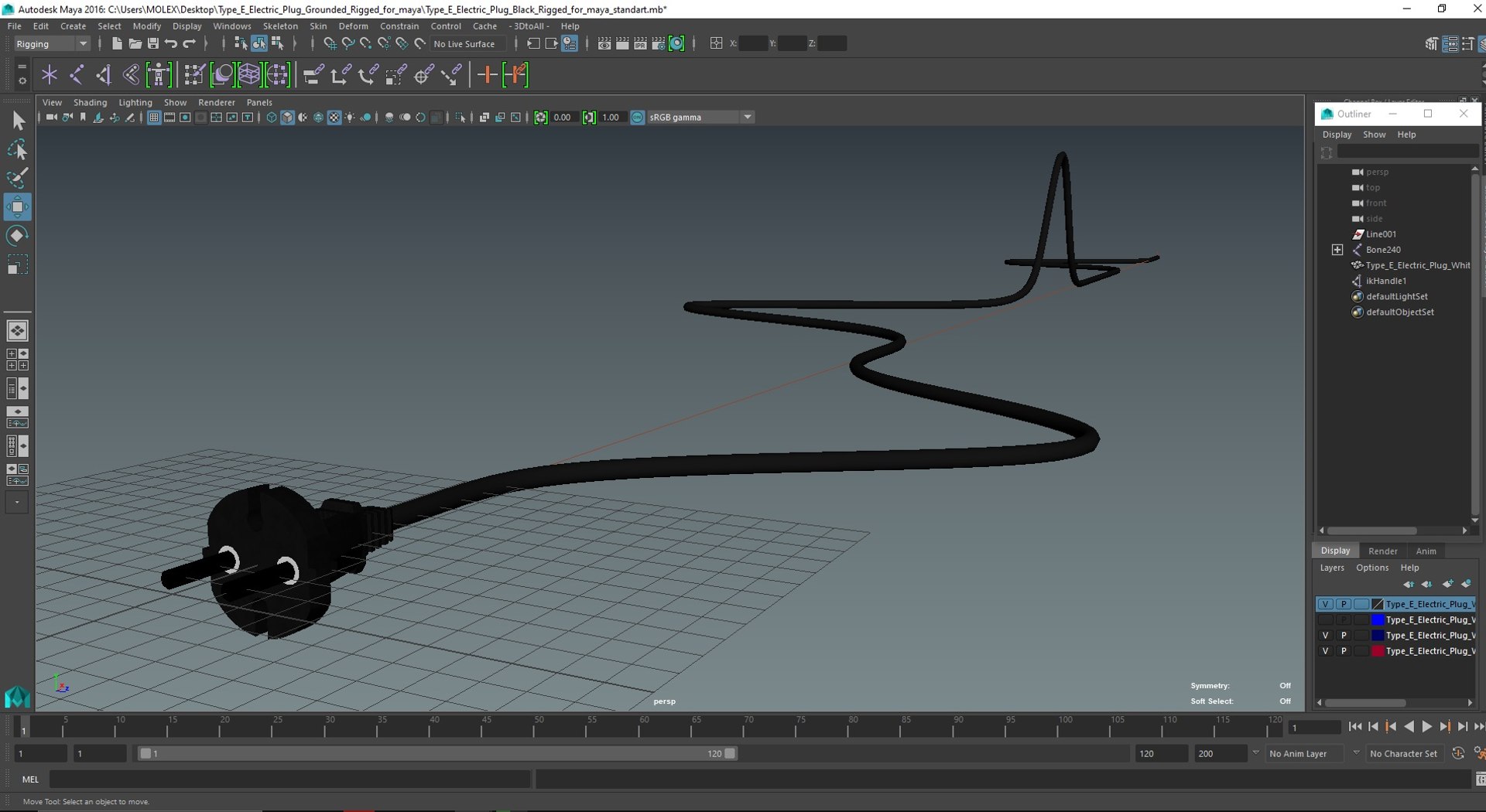 Type E Electric Plug Black Rigged For Maya 3D Model - TurboSquid 2052821