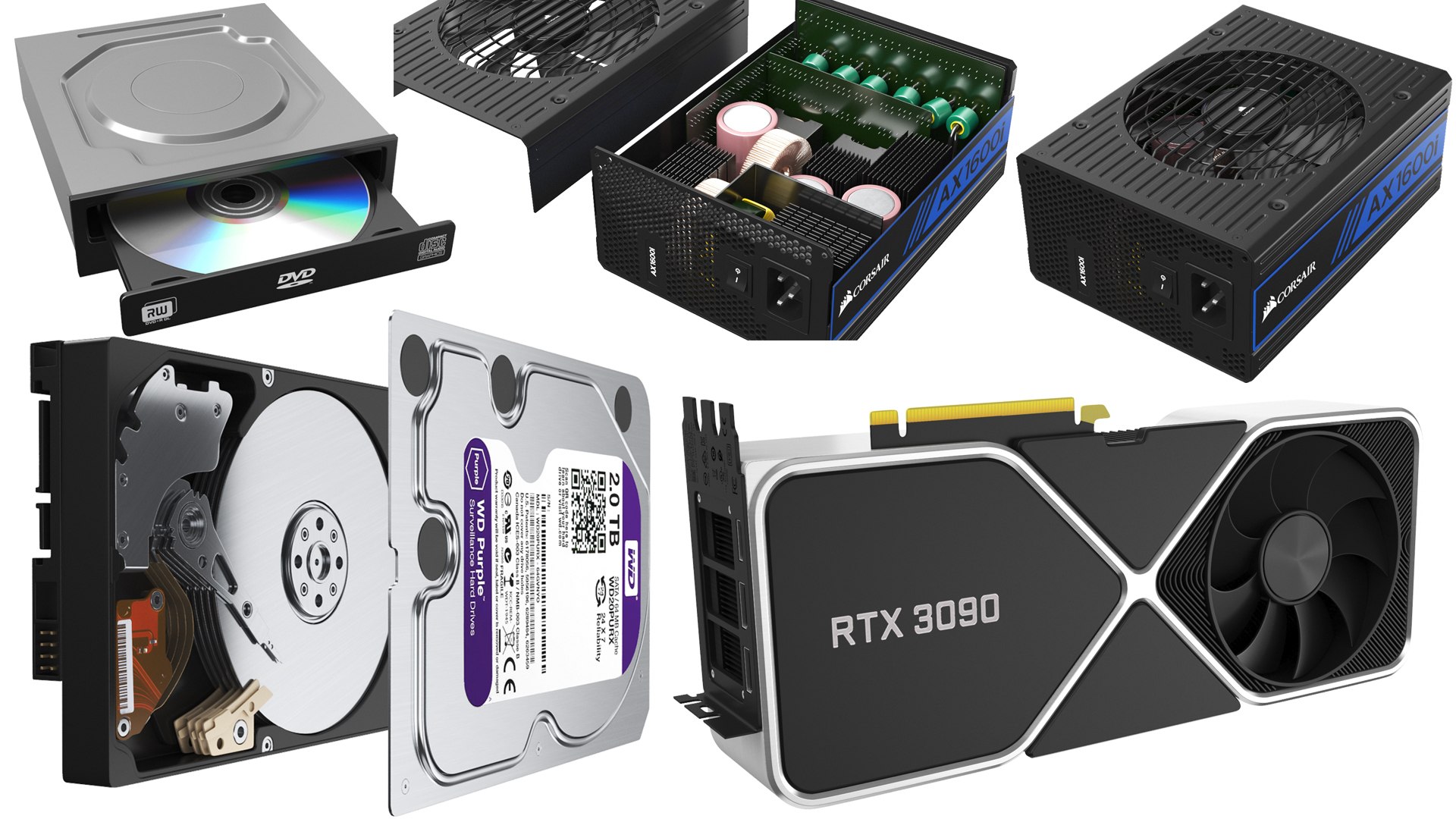 3D Four Computer Hardware Components - TurboSquid 1872770